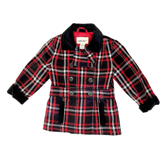 Cherokee | Jackets & Coats | Cherokee Red Black Plaid Velvet Collar ...